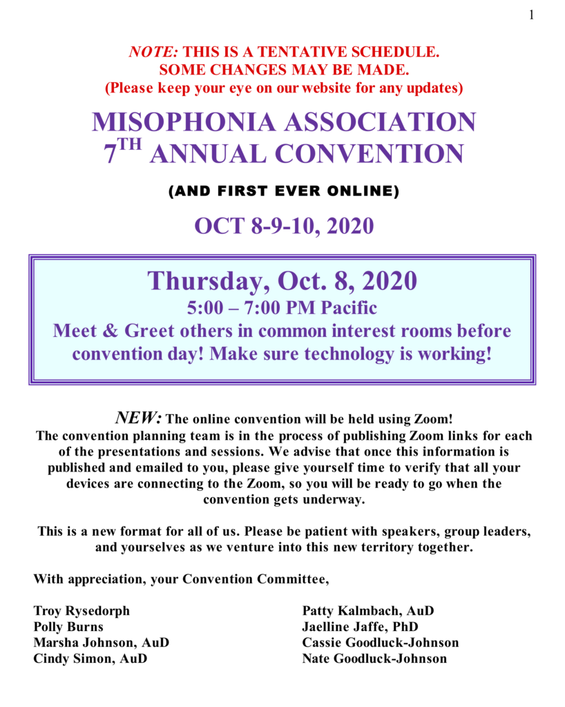 2020 Convention Schedule - Misophonia Association